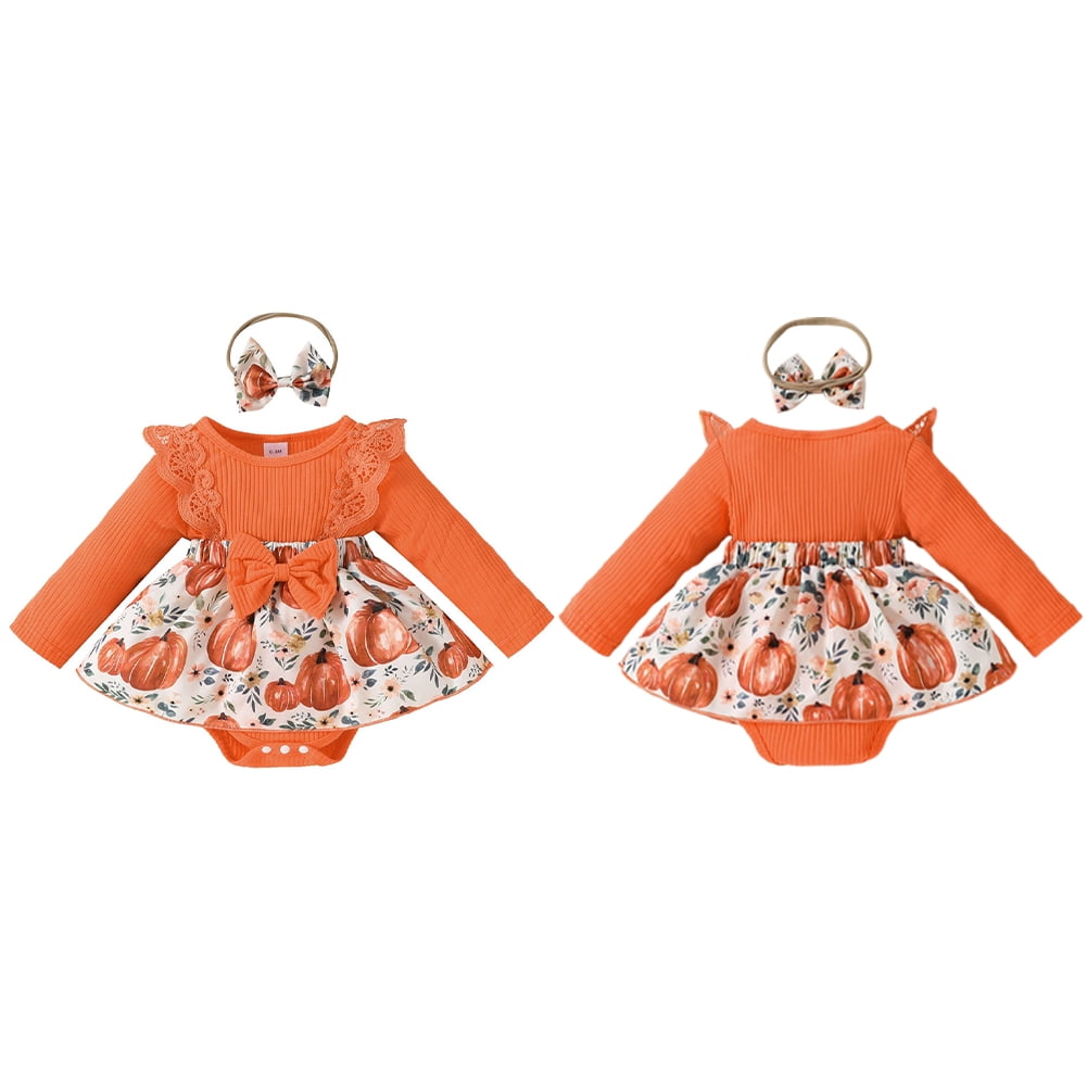 GYRATEDREAM Newborn Infant Girls Halloween 2 Piece Outfits Toddler Baby Romper Dress Ruffles ...