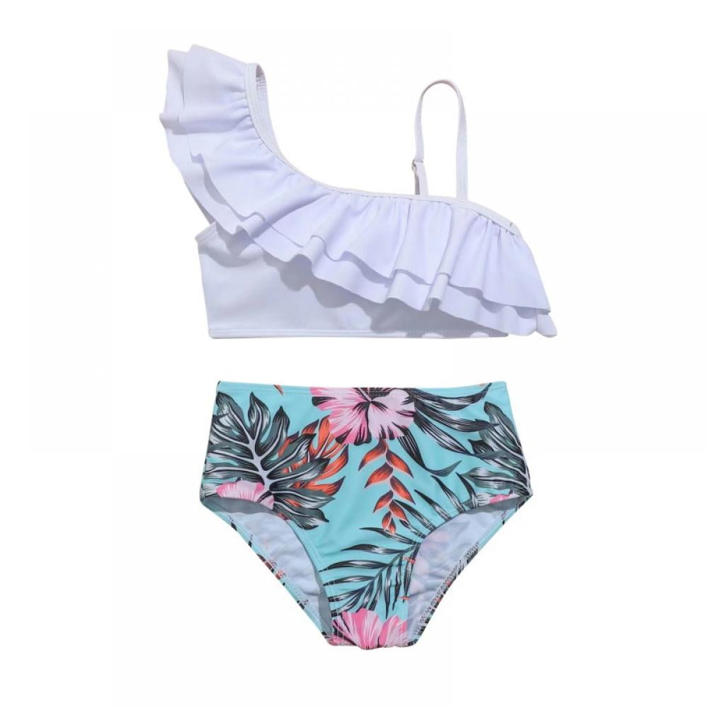 GYRATEDREAM One Shoulder Swimsuits for Girls Ruffle Bikini Two Piece ...