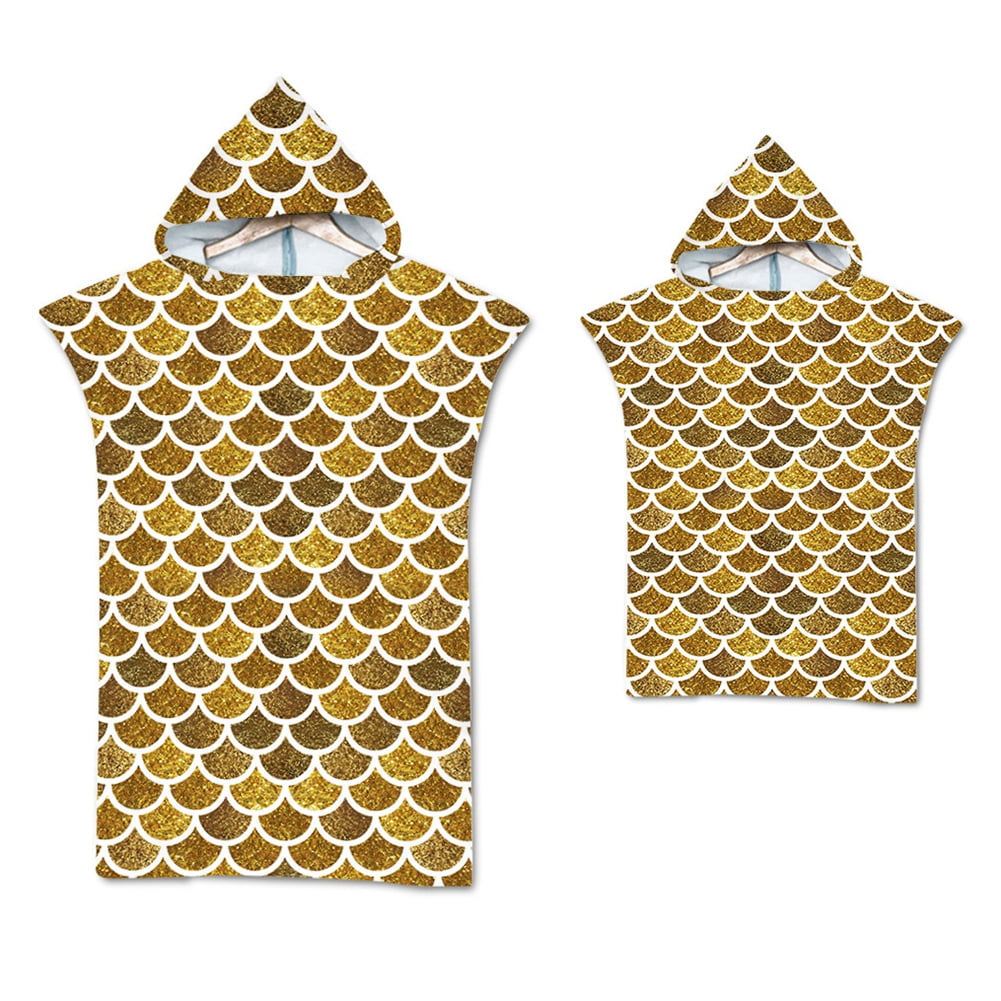 GYRATEDREAM Parent-Child Hooded Poncho Towels, Mermaid Fish Scale Soft ...