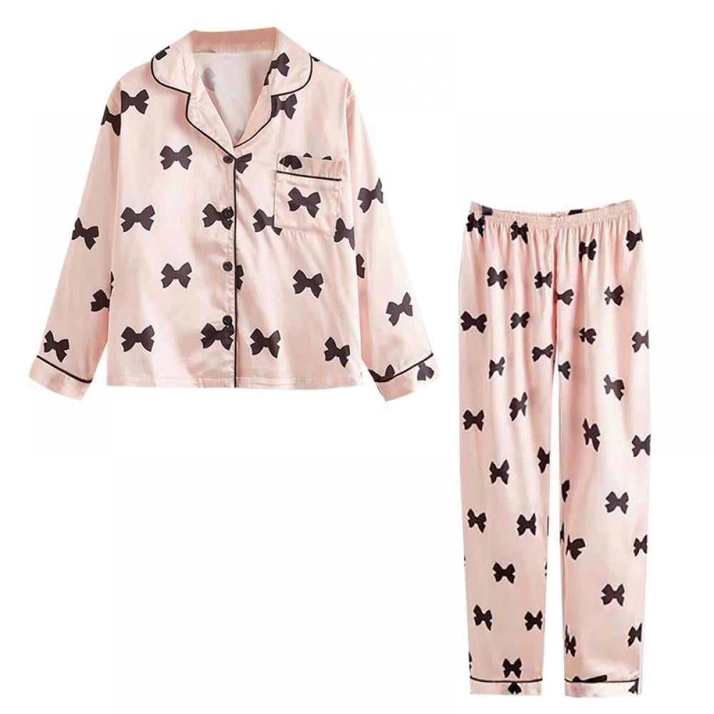 GYRATEDREAM Satin Pajamas for Girls – Printed Long Sleeve Silk Button ...