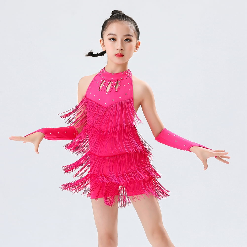 GYRATEDREAM Sequin Tassel Latin Dance Dress for Girls Fringe Figure ...