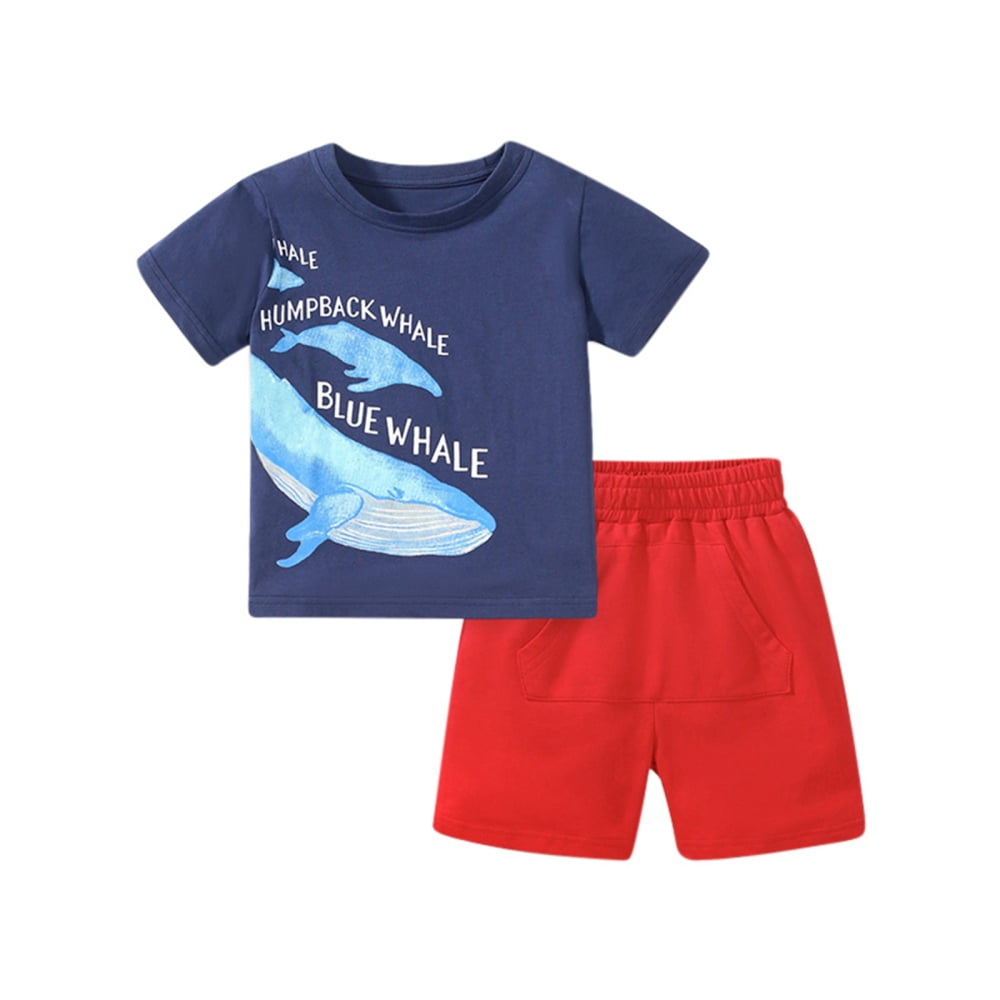GYRATEDREAM Toddler Boy Summer Shorts Set, Little Boys Summer Outfits Whale Print Cotton Short ...