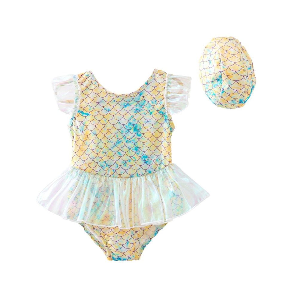 GYRATEDREAM Toddler Girl Kids Flying Sleeve Mermaid Fish Scale Swimsuit ...