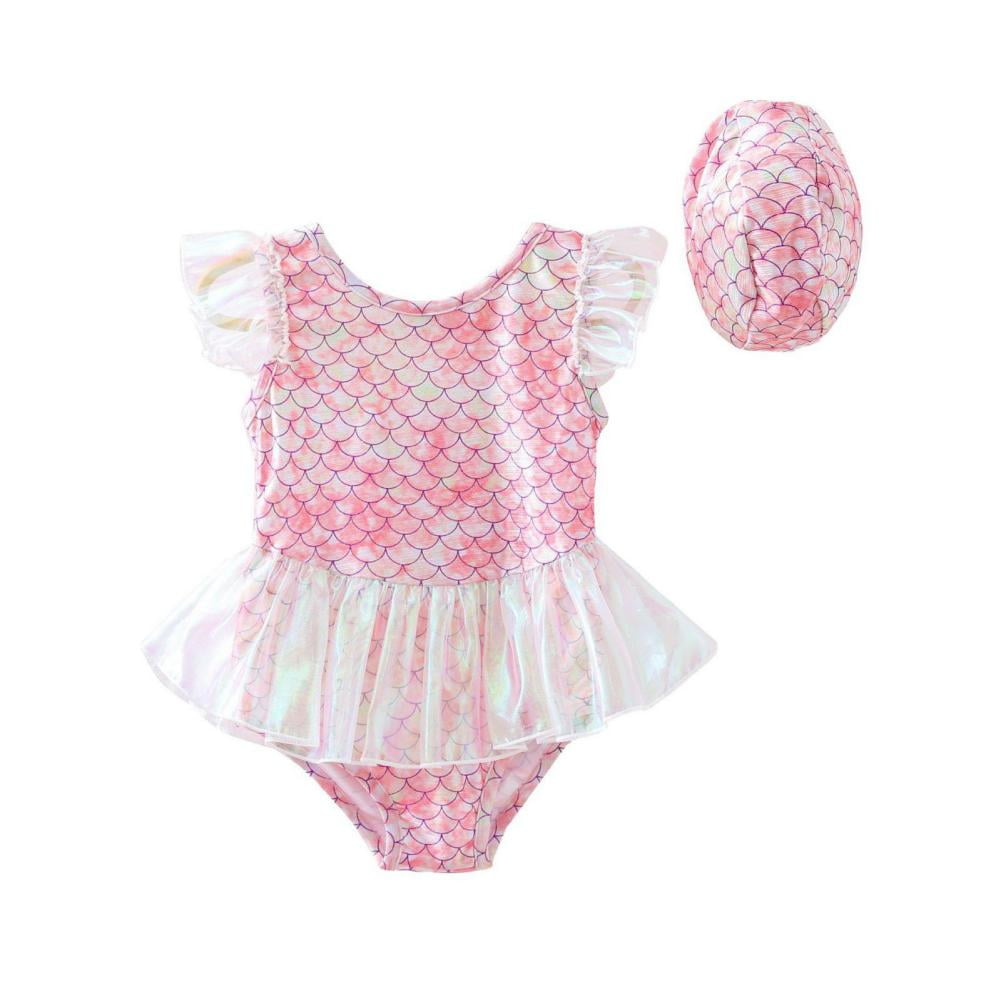 GYRATEDREAM Toddler Girl Kids Flying Sleeve Mermaid Fish Scale Swimsuit ...