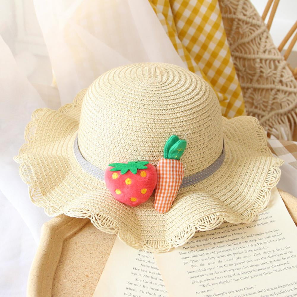GYRATEDREAM Toddler Girls Straw Hats Wide Brim Hat Sun Beach Hats with ...
