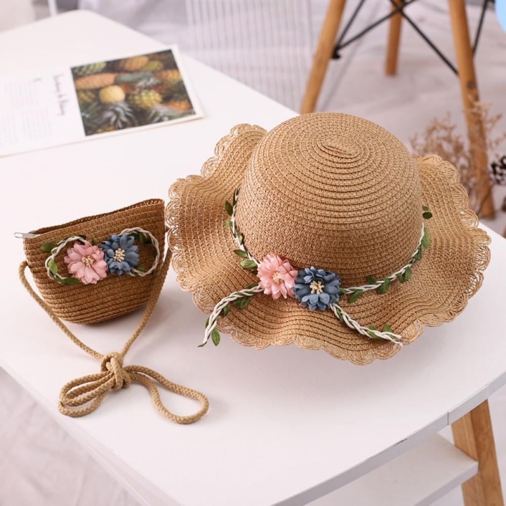 GYRATEDREAM Toddler Girls Straw Hats Wide Brim Hat Sun Beach Hats with ...