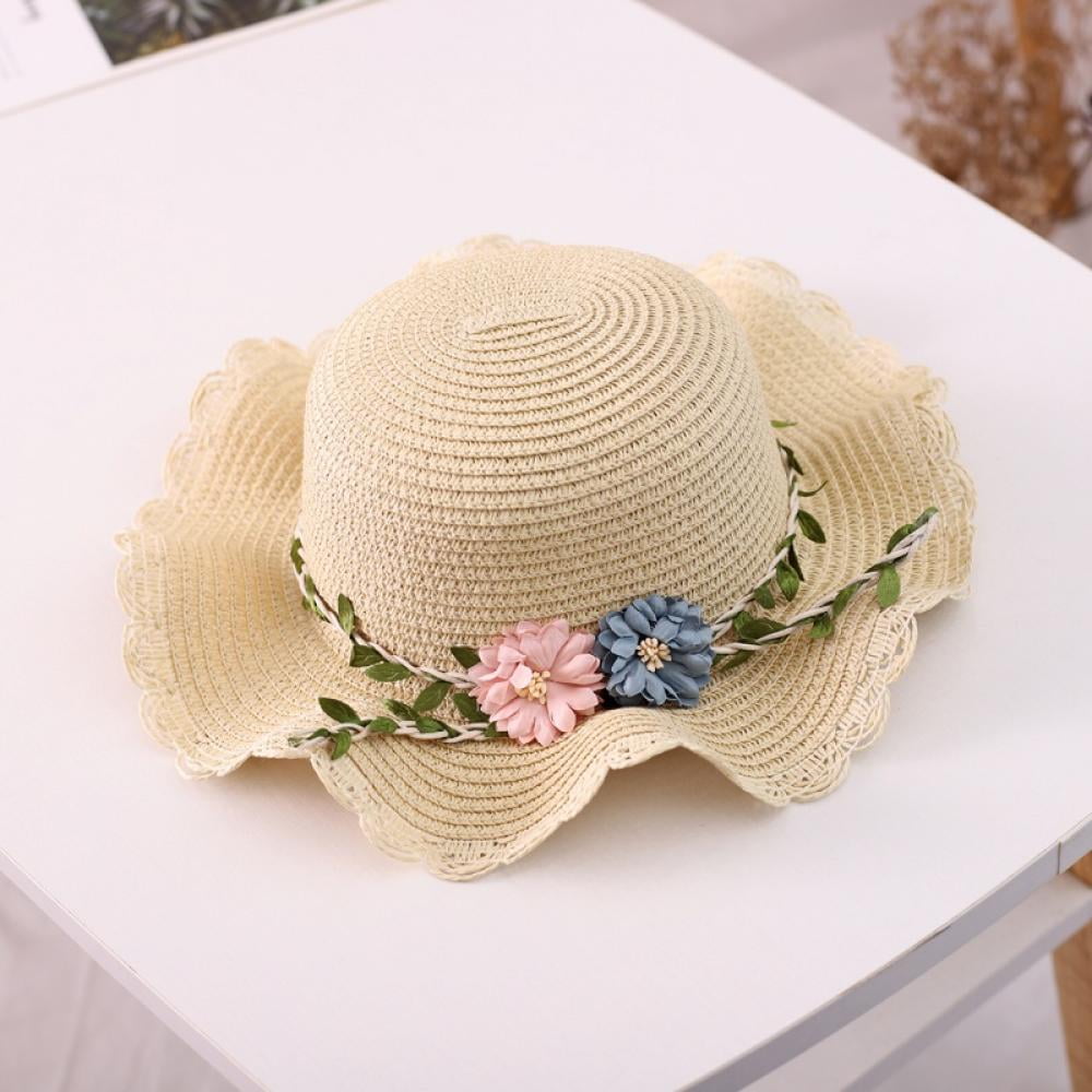 GYRATEDREAM Toddler Girls Straw Hats Wide Brim Hat Sun Beach Hats with ...