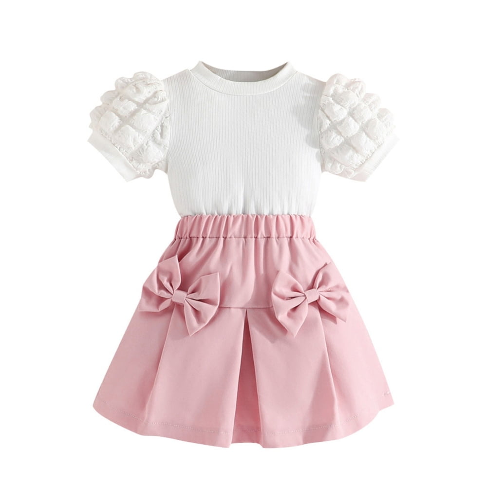 GYRATEDREAM Toddler Girls Two Piece Set Summer Bubble Sleeve Tops Half ...