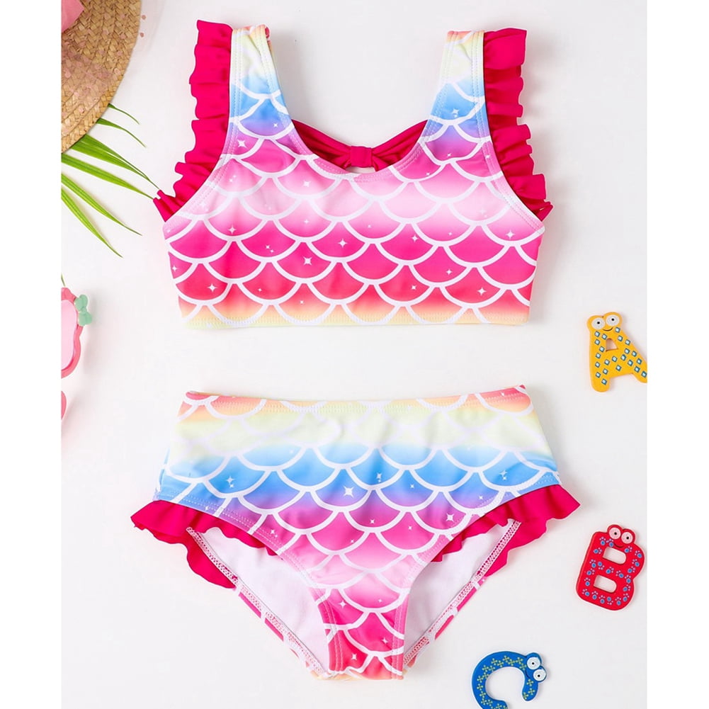 GYRATEDREAM Toddler Girls Two Pieces Fish Scales Swimsuit Set Tankini ...