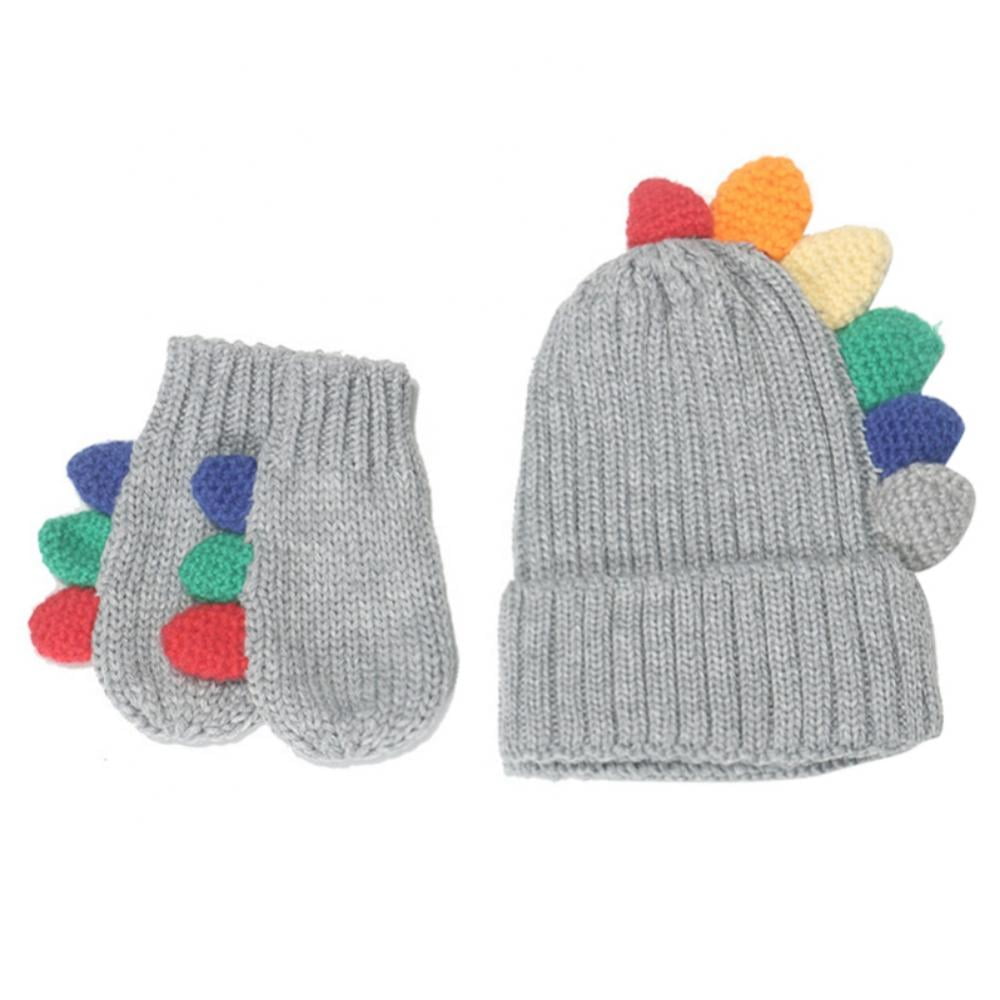 GYRATEDREAM Toddler Kids Winter Knit Beanie Hat Gloves Set, Cute Warm ...