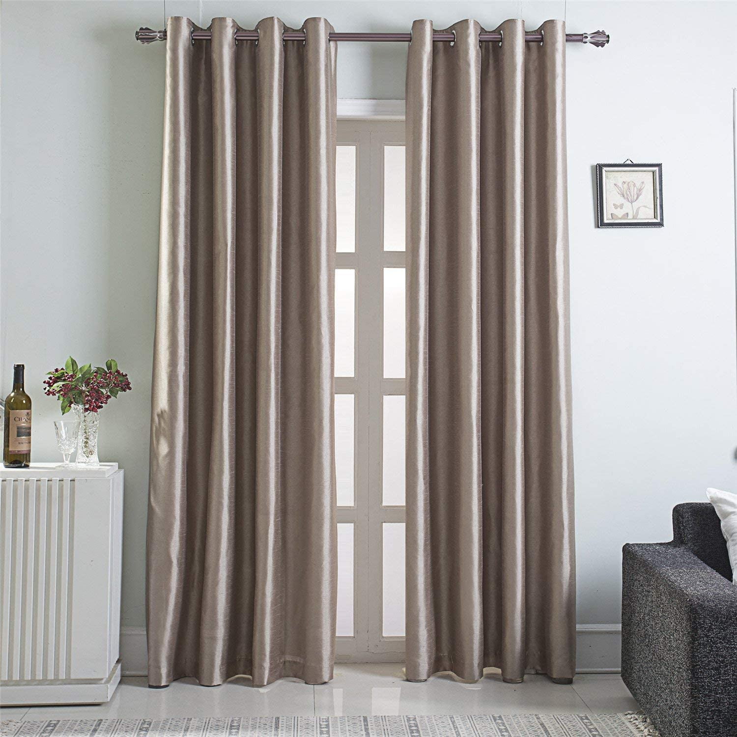 GYROHOME Faux Silk Blackout Curtains Fully Lined Solid Color Thermal ...