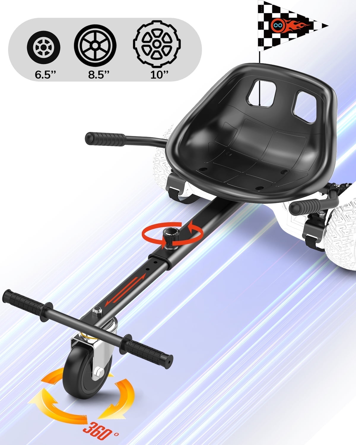 "GYROOR Go Kart Hoverboard Attachment with Rear Shock Absorption, Adjustable Frame 6""-10"", Off ...