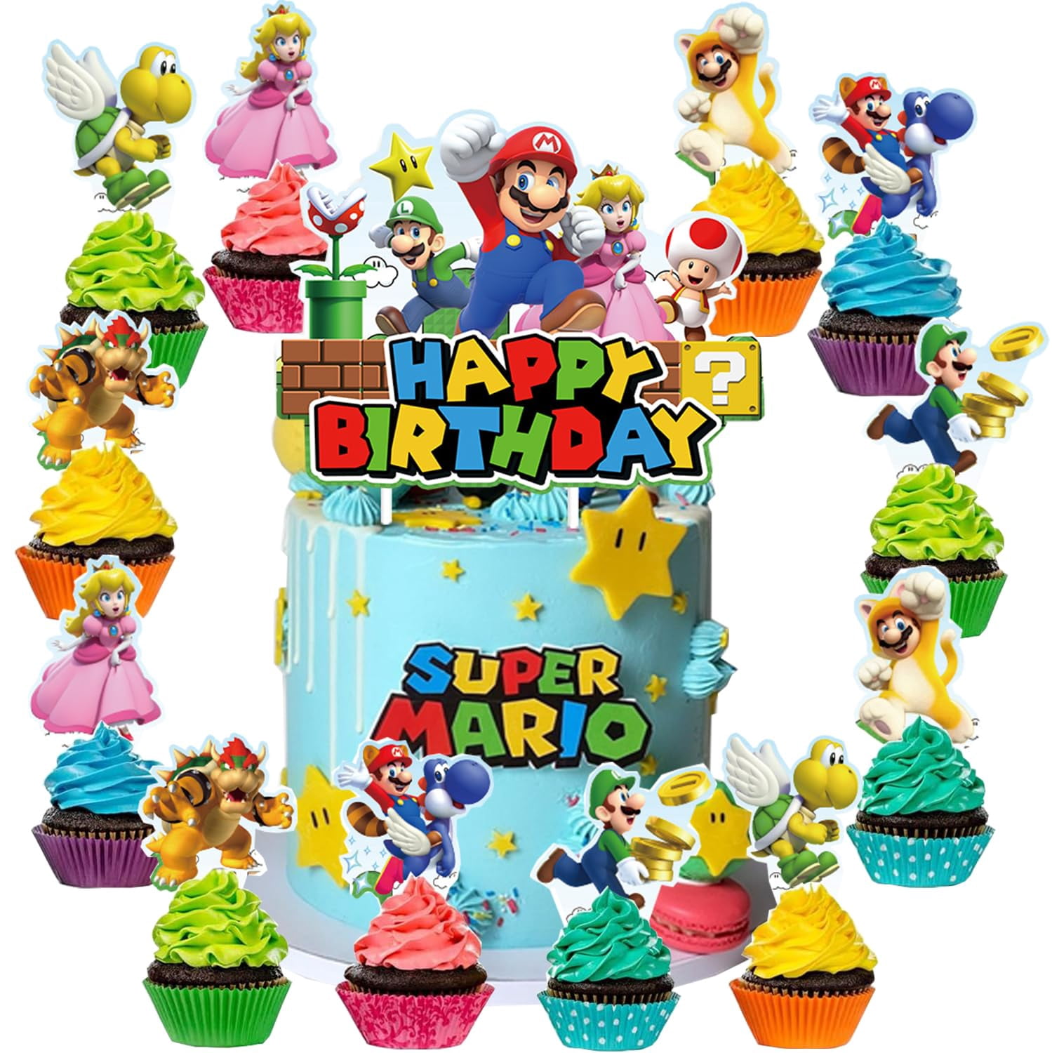 GYSIXGAOSU 25pcs Mario Cake Toppers, Mario Cupcake MDH1Topper Mario ...
