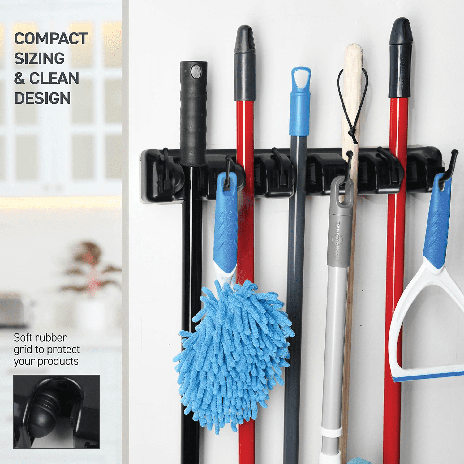 GYTF Mop and Broom Holder, Heavy Duty Wall Mount Organizer, Black, 5 ...