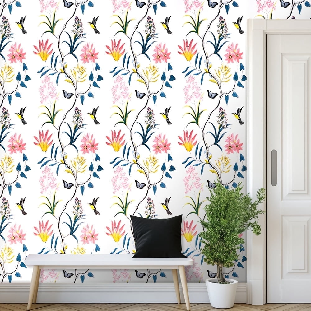 GYTY 1 Roll Retro Floral and Bird Watercolor Peel and Stick Wallpaper ...