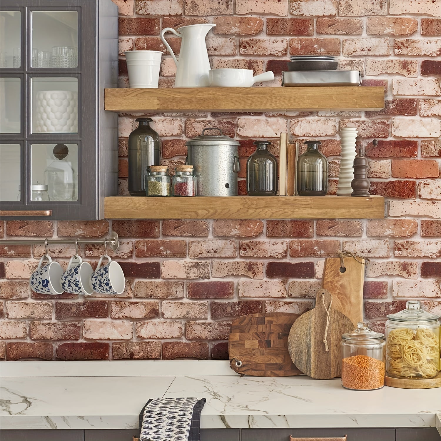 GYTY 1 Roll Self-Adhesive Wallpaper, Vintage Brown Brick Grain Self ...