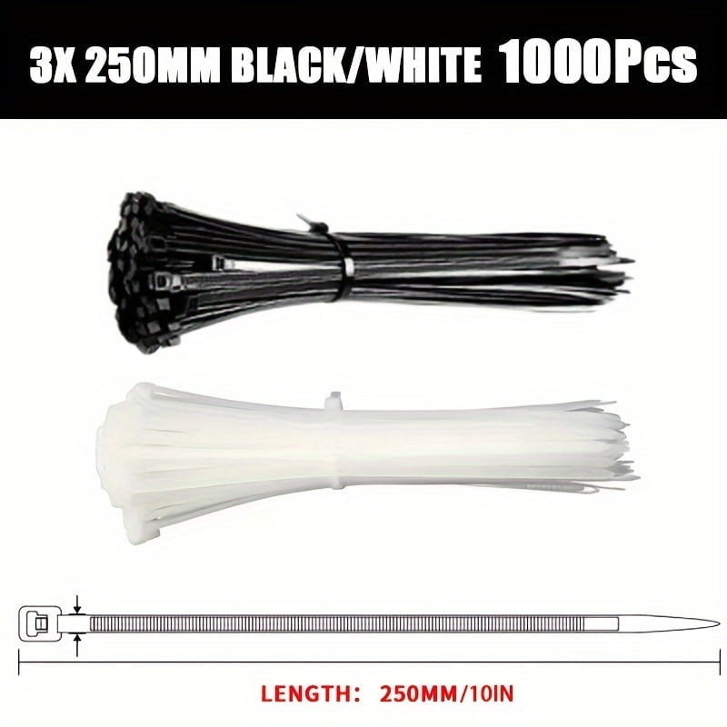 GYTY 1000pcs Heavy-Duty Nylon Cable Ties - Self-Locking, Scratch ...