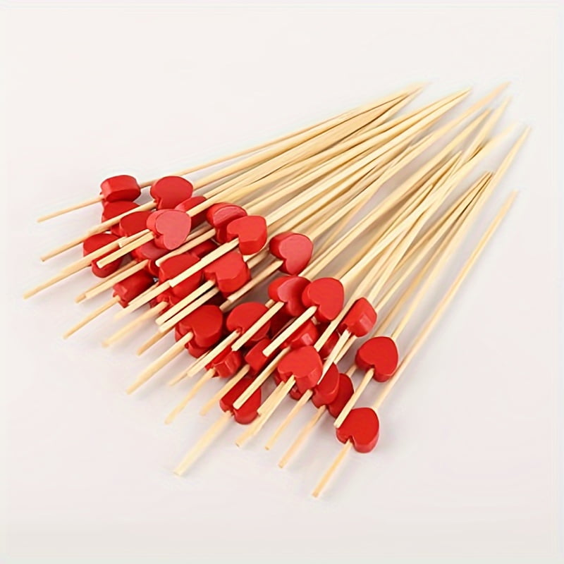 GYTY 100pcs, Red Heart Cocktail Picks, Heart-shaped Bamboo Stick, Heart ...