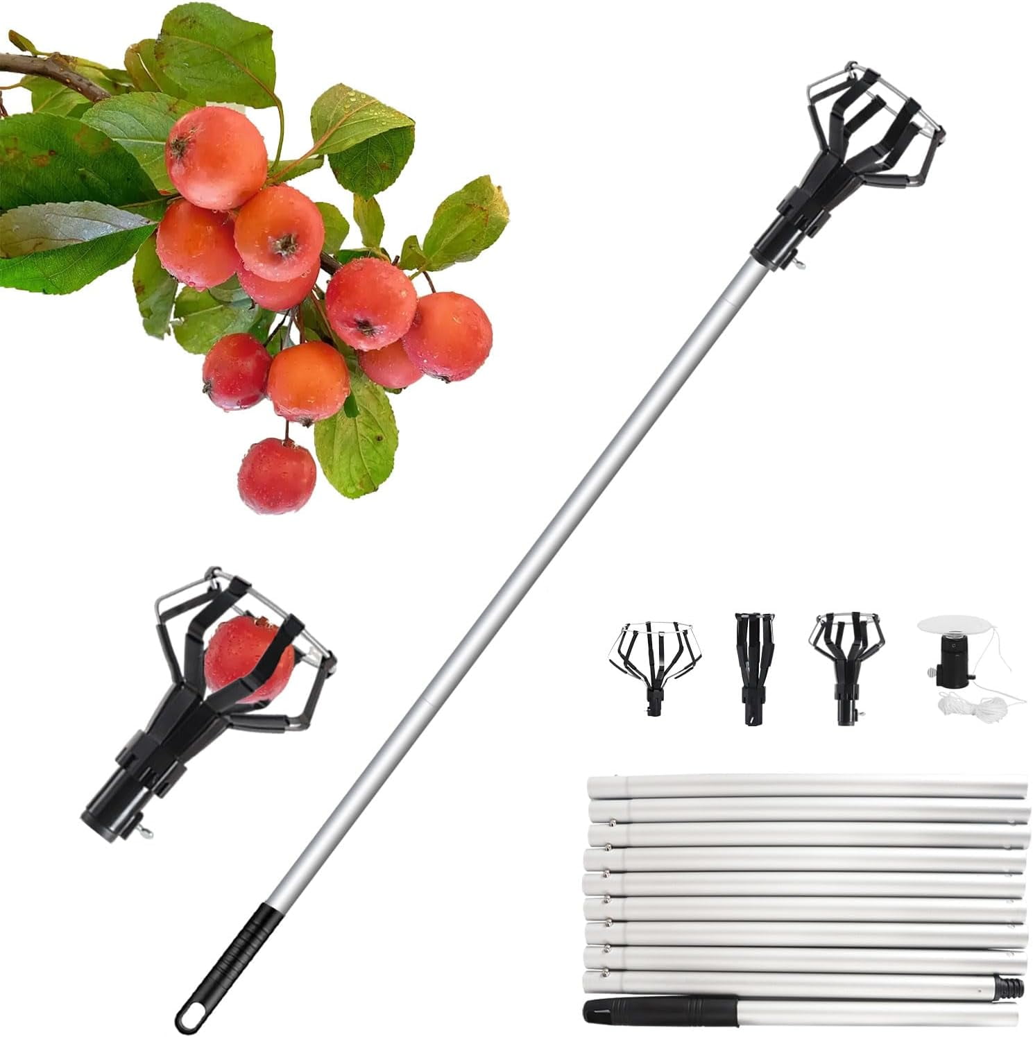GYTY 12FT Fruit Picker Pole with Basket Telescoping Long Handle ...