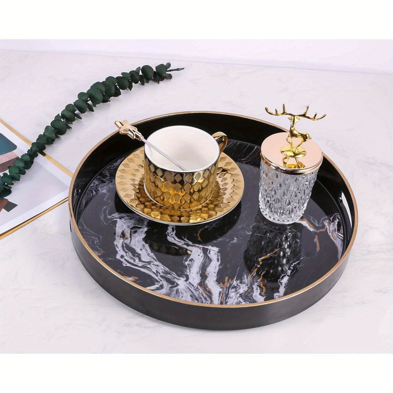 GYTY 1pc, Plastic Round Decorative Tray, Marbling Plastic Tray With ...