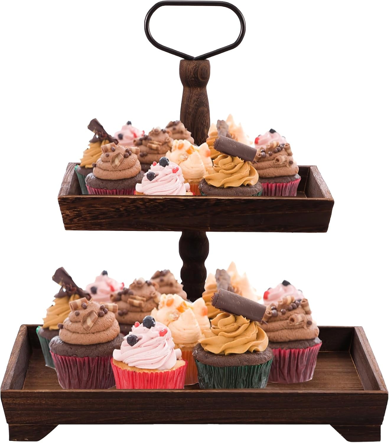 GYTY 2-Tier Wood Tiered Tray, Elegant Cake Stand, Tower Iron Metal ...