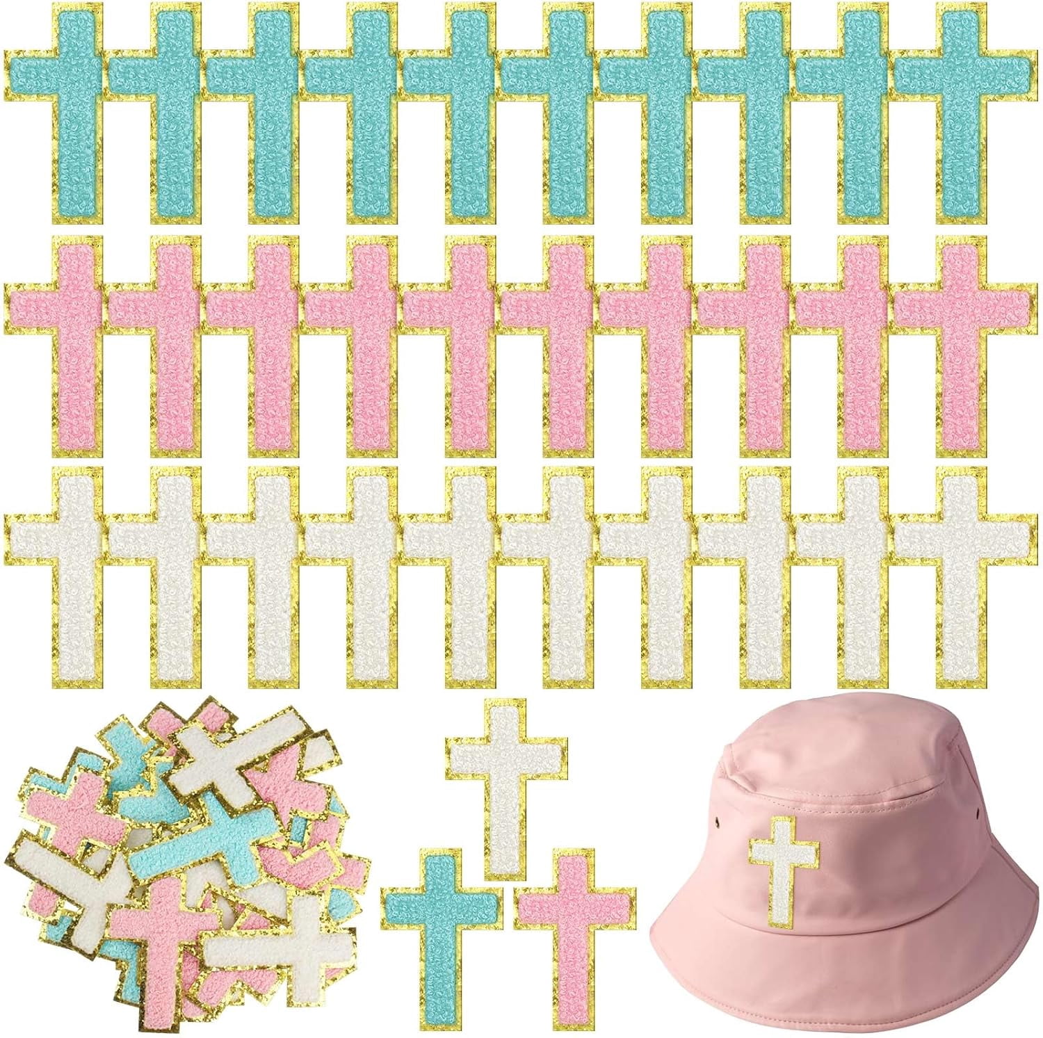 GYTY 24 Pcs Chenille Cross Patches Iron on Cross Chenille Patch ...