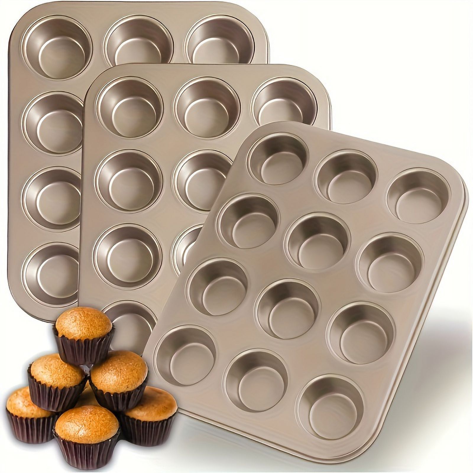 GYTY 3 Packs Mini Muffin Pan Set - Non-Stick Carbon Steel, Easy-Release ...