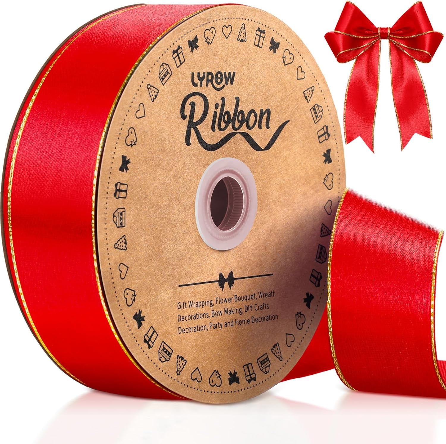 GYTY 50 Yards Red Satin Ribbon with Gold Edges 1.5 Inch Gold Border ...