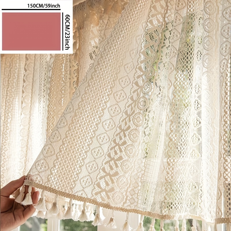 GYTY Bohemian Beige Crochet Curtain Valance with Tassels - Rod Pocket ...