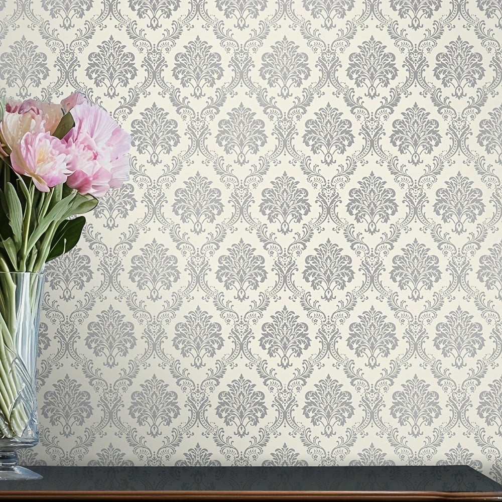 GYTY Easy Peel & Stick Silvery Damask Wallpaper - Removable, Waterproof ...