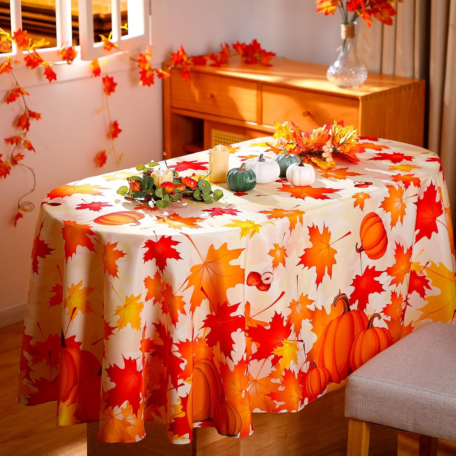 GYTY Fall Tablecloth 60 x 84 Inch Oval Fall Pumpkin Leaves Tablecloth ...