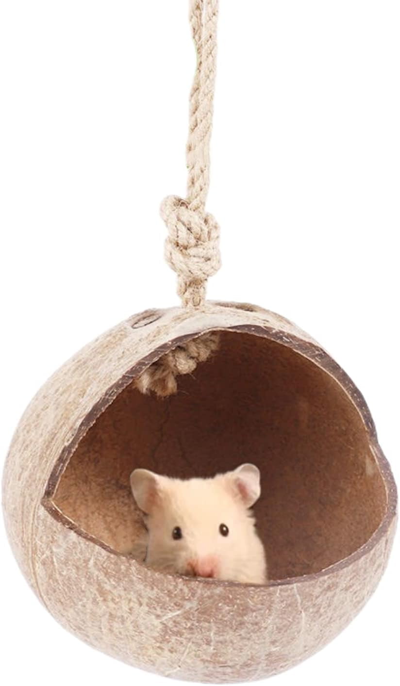 GYTY Hamster House Coconut Shell Hideout- Natural Chew Toy for Small ...