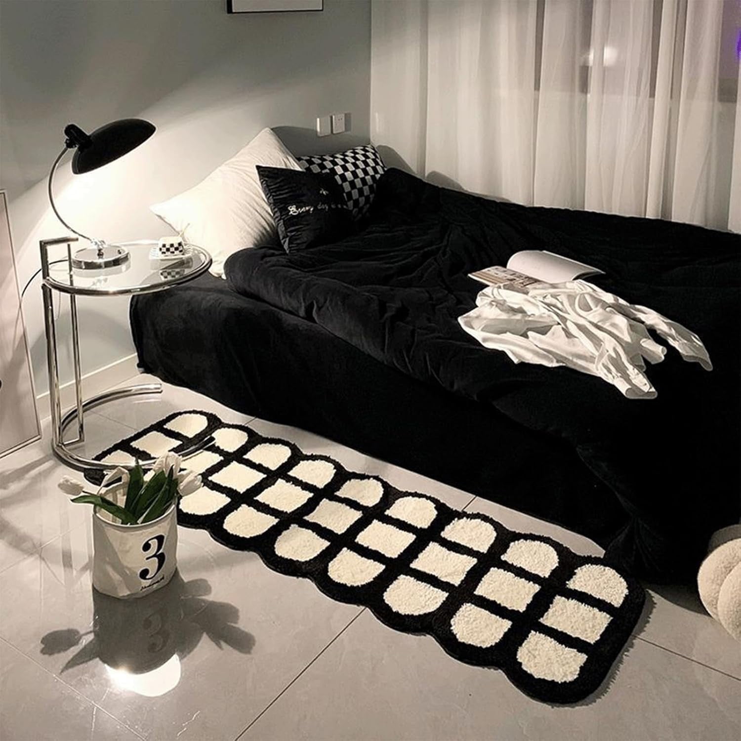 GYTY Room Decor Y2K Cool Rugs Aesthetic Black and White Flower Carpet ...
