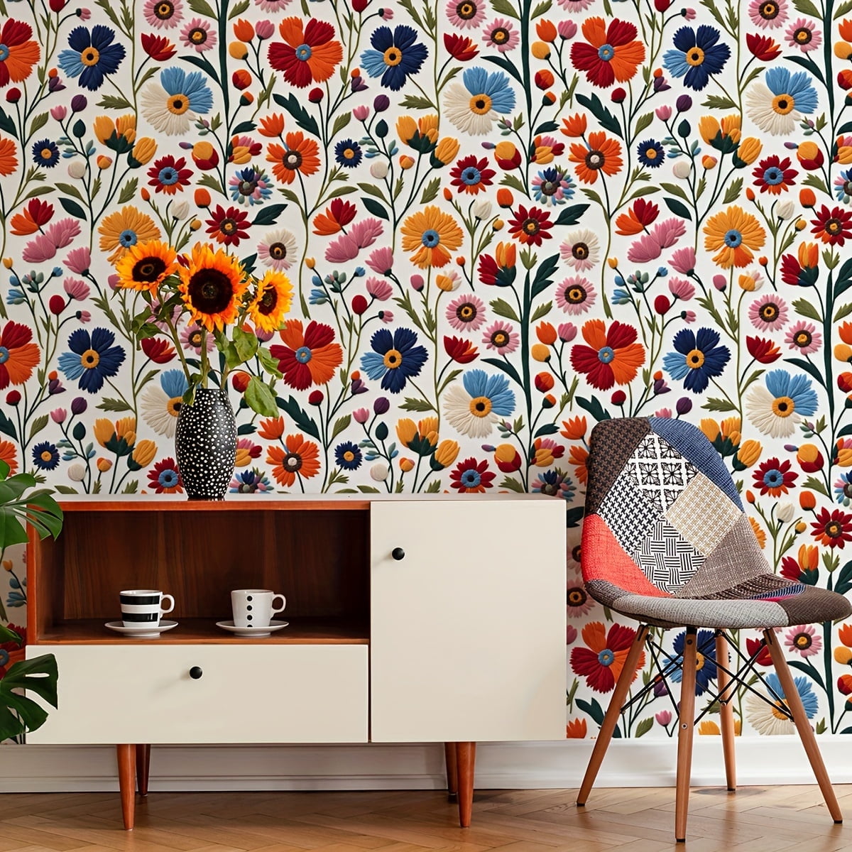 GYTY Vintage Floral 3D Embroidery Style Wallpaper - Self-Adhesive ...