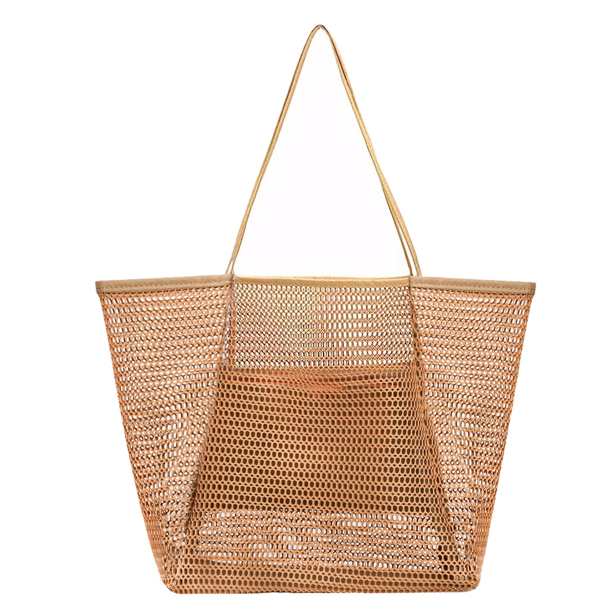 GYUEE Mesh Beach Bag,Beige Brown Portable Travel Tote Bagfor Women ...