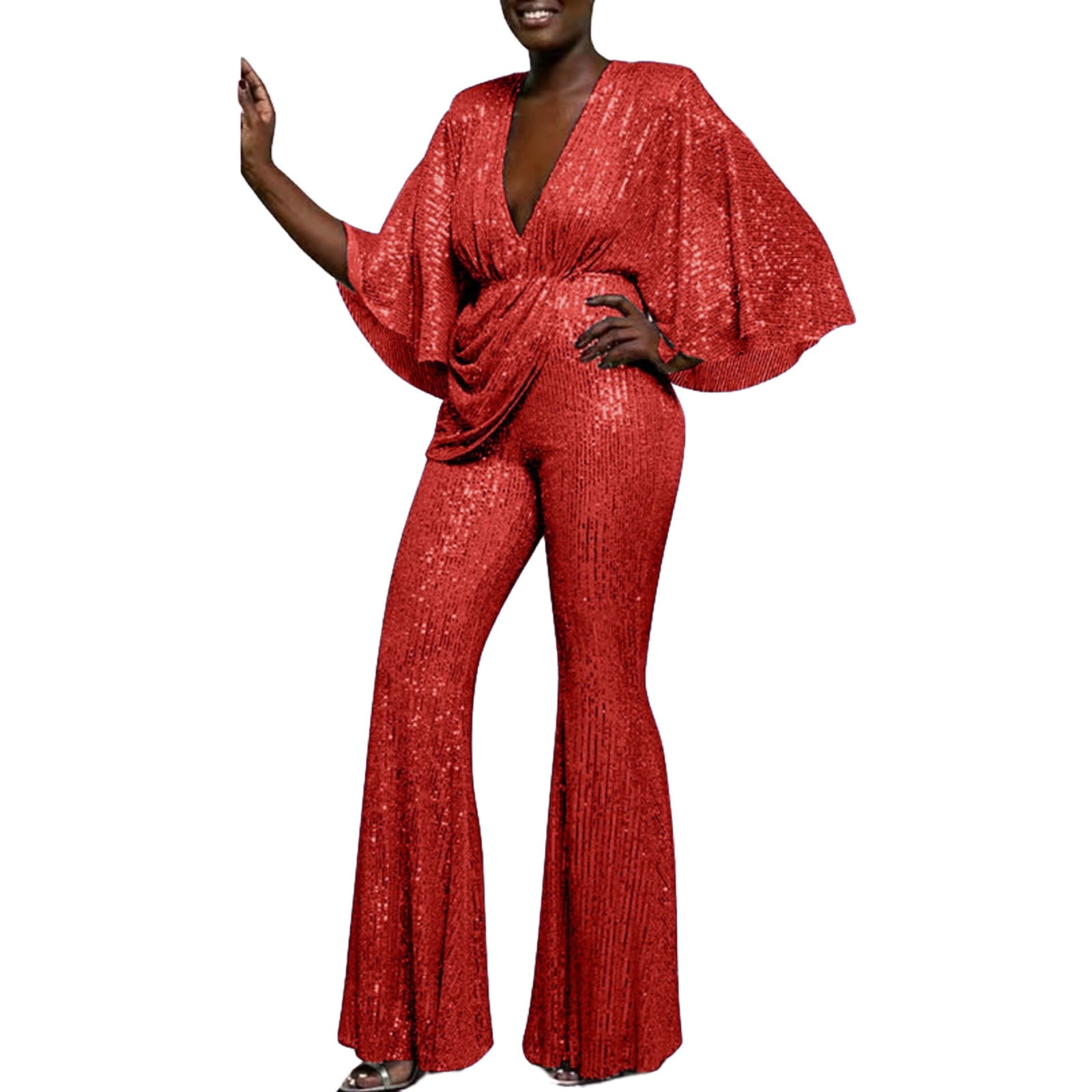 GYUJNB Formal Jumpsuit for Women Dressy Sexy Deep V Neck Sequin Long ...