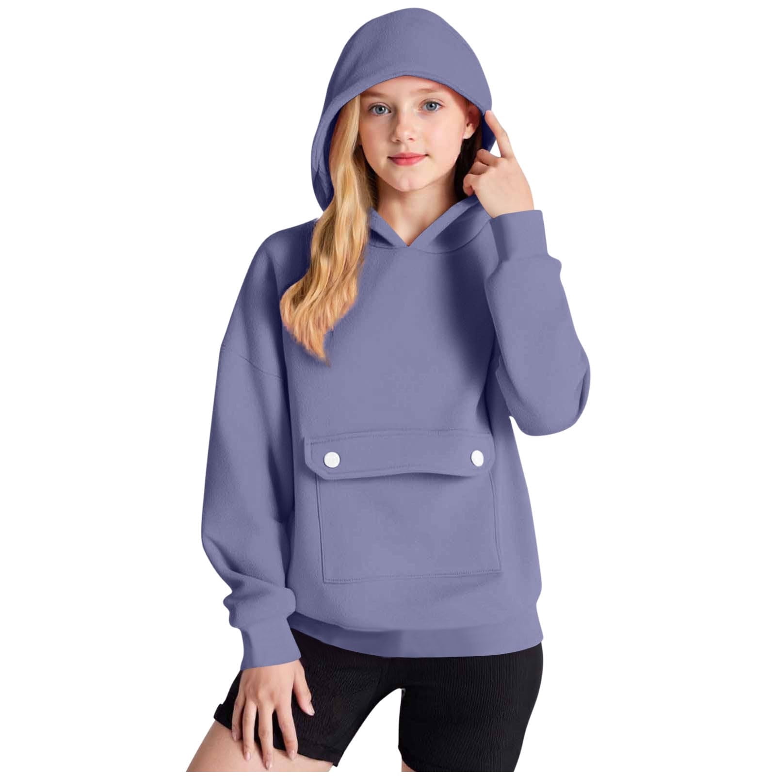 GYUJNB Girls Long Sleeve Hooded Sweatshirt with Pocket and Button ...