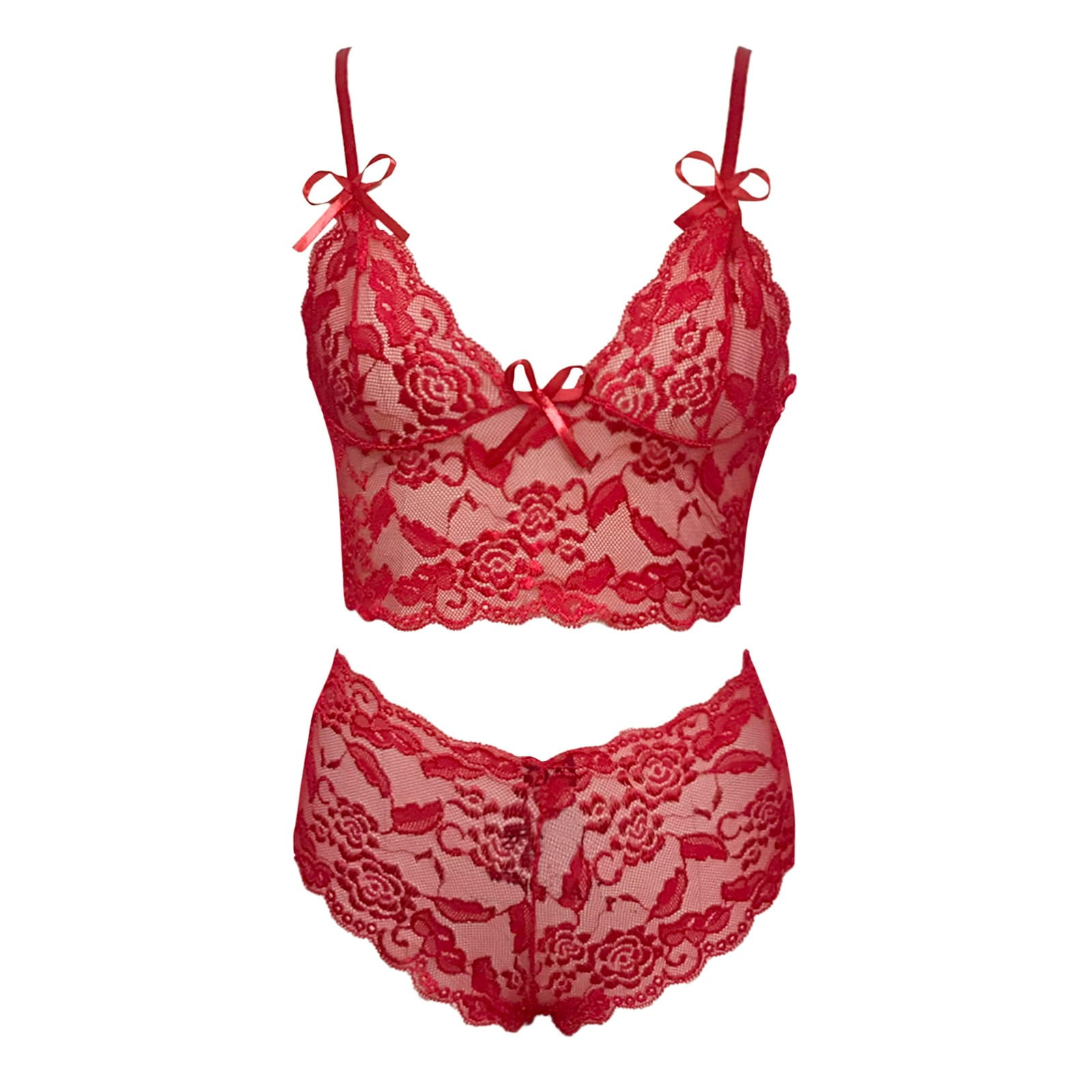 Gyujnb Womens 2 Piece Lingerie Set Sheer Lace Cut Out High Waist Teddy
