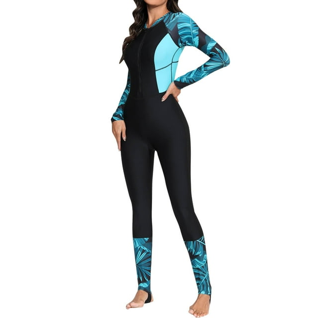 Gyujnb Womens Full Body Swimsuit Rash Guard One Piece Long Sleeve Long