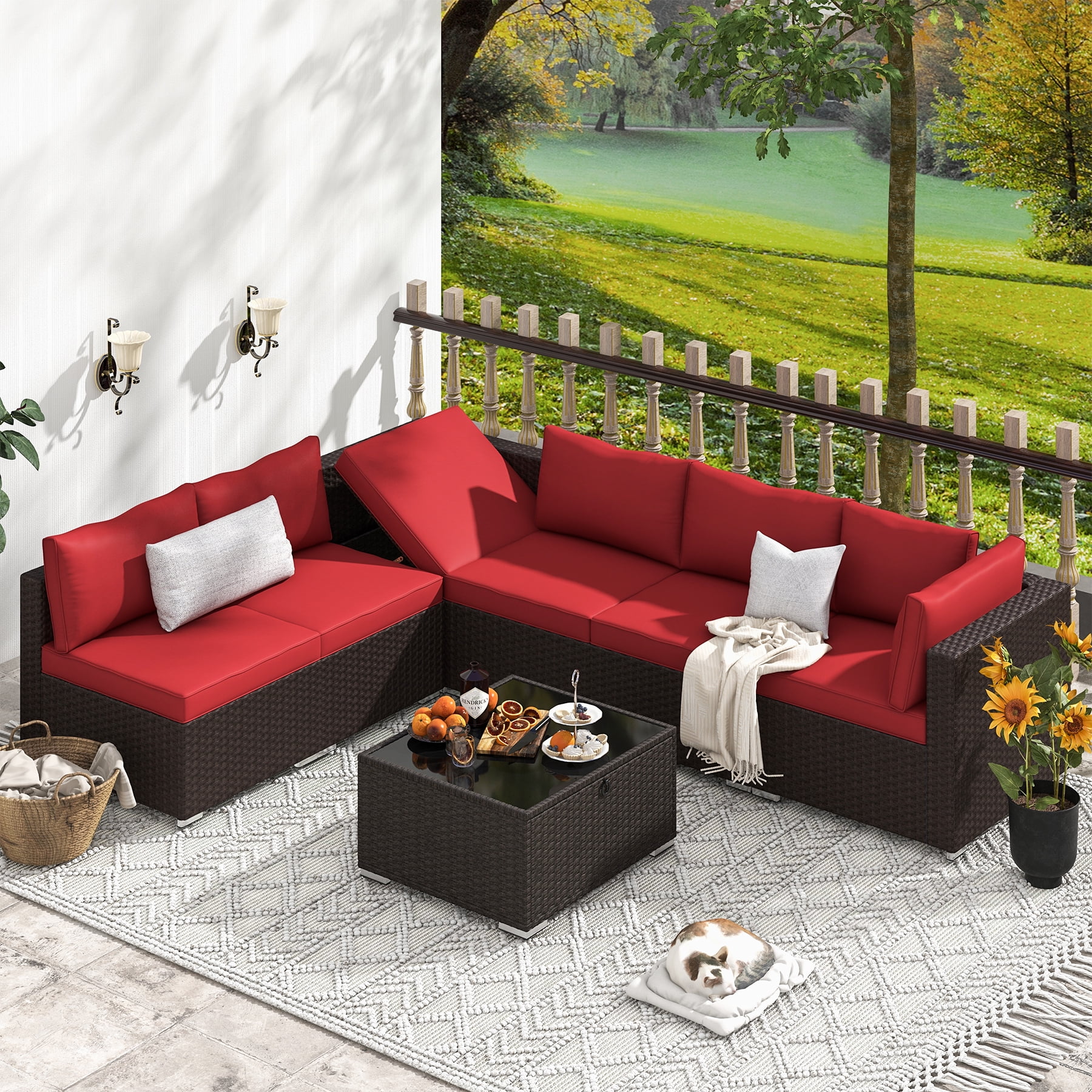 GYUTEI 7-Piece Patio Furniture Set, Outdoor Rattan Sectional Sofa, Deck ...