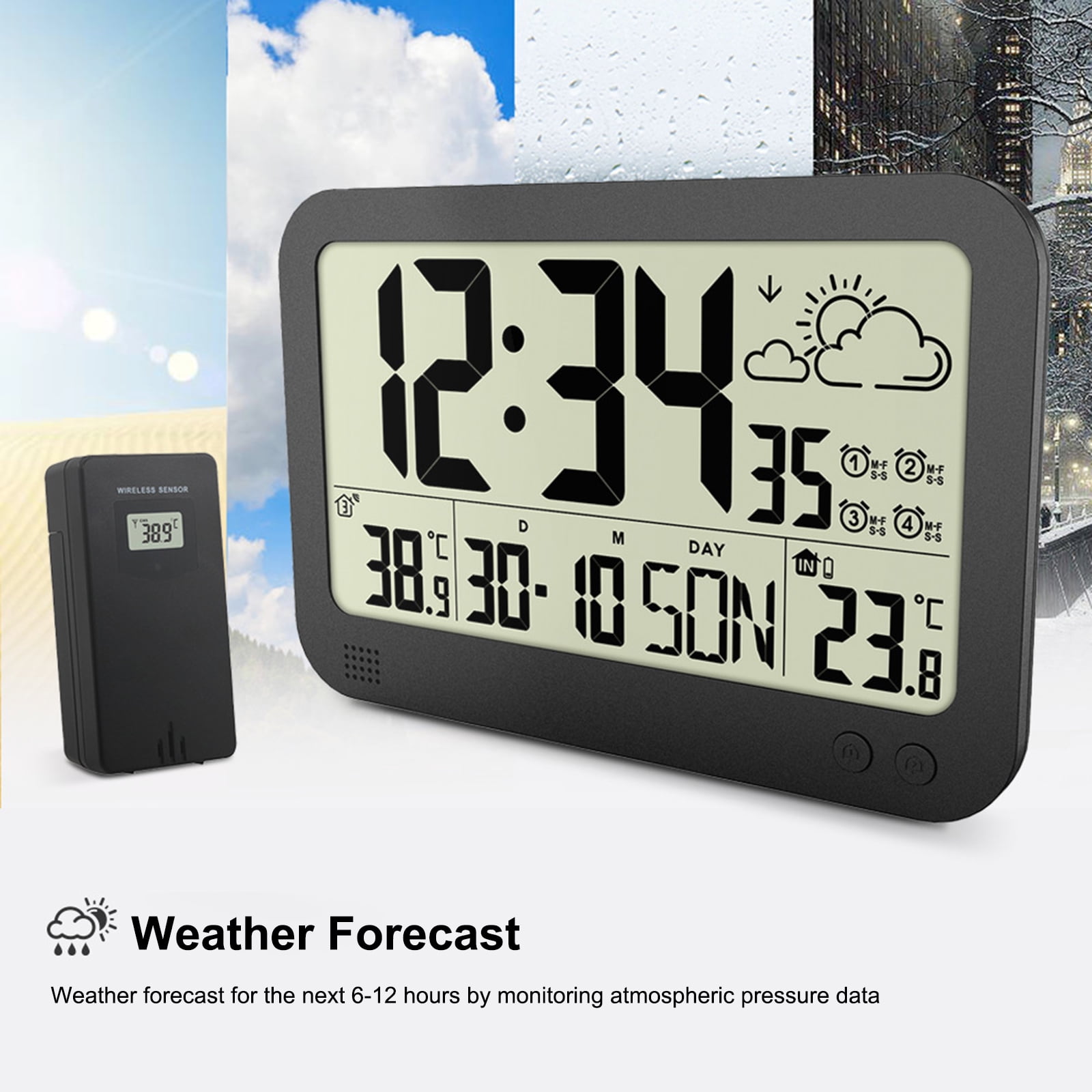 GYZ 2025 Digital Alarm Clock Lcd Large Displays Clock Weather Station ...