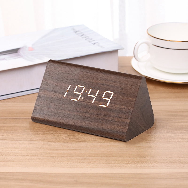 GYZ 2025 Wooden Digital Alarm Clock Voice Control Table Clocks USB/AAA ...