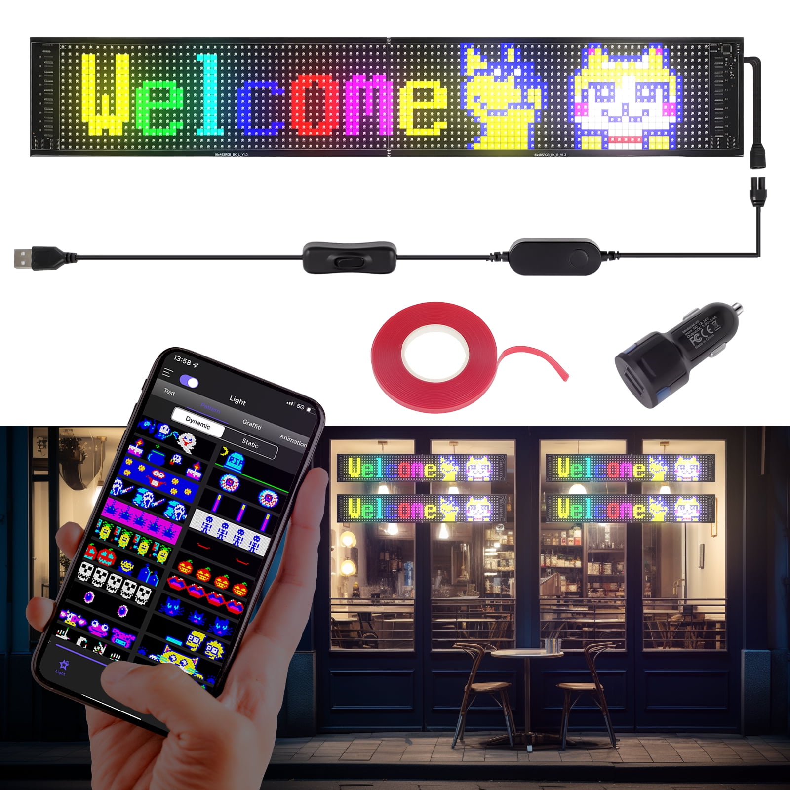 GYZJ Scrolling Bright Advertising 𝐋𝐄𝐃 𝐒𝐢𝐠𝐧𝐬,Flexible USB 5V 𝐋𝐄𝐃 𝐂𝐚𝐫 ...