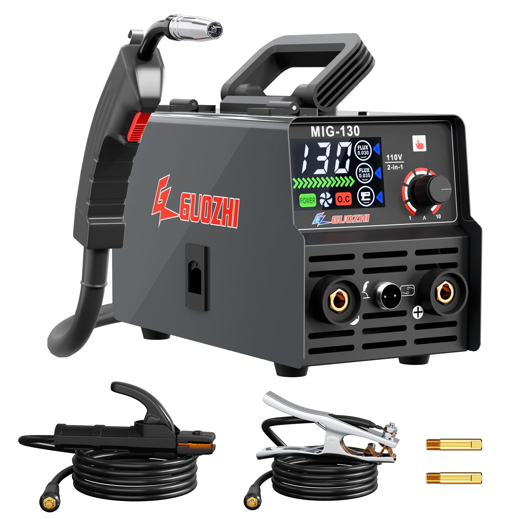 GZ GUOZHI 130A Portable MIG Welder, 110V Gasless Flux Core MIG Stick, 8.5 LB, LED Display ...