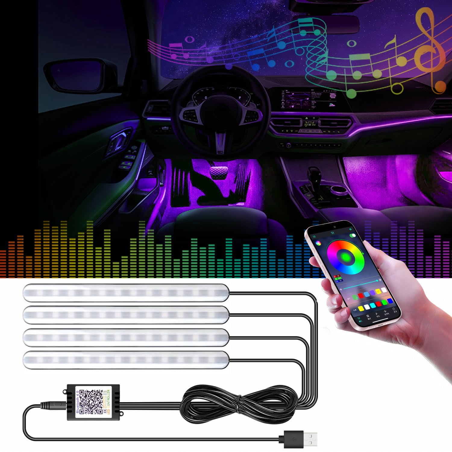 GZ5CG Car Led Under OIF8 Dash Light Foot Well Interior RGB, 29 Modes ...