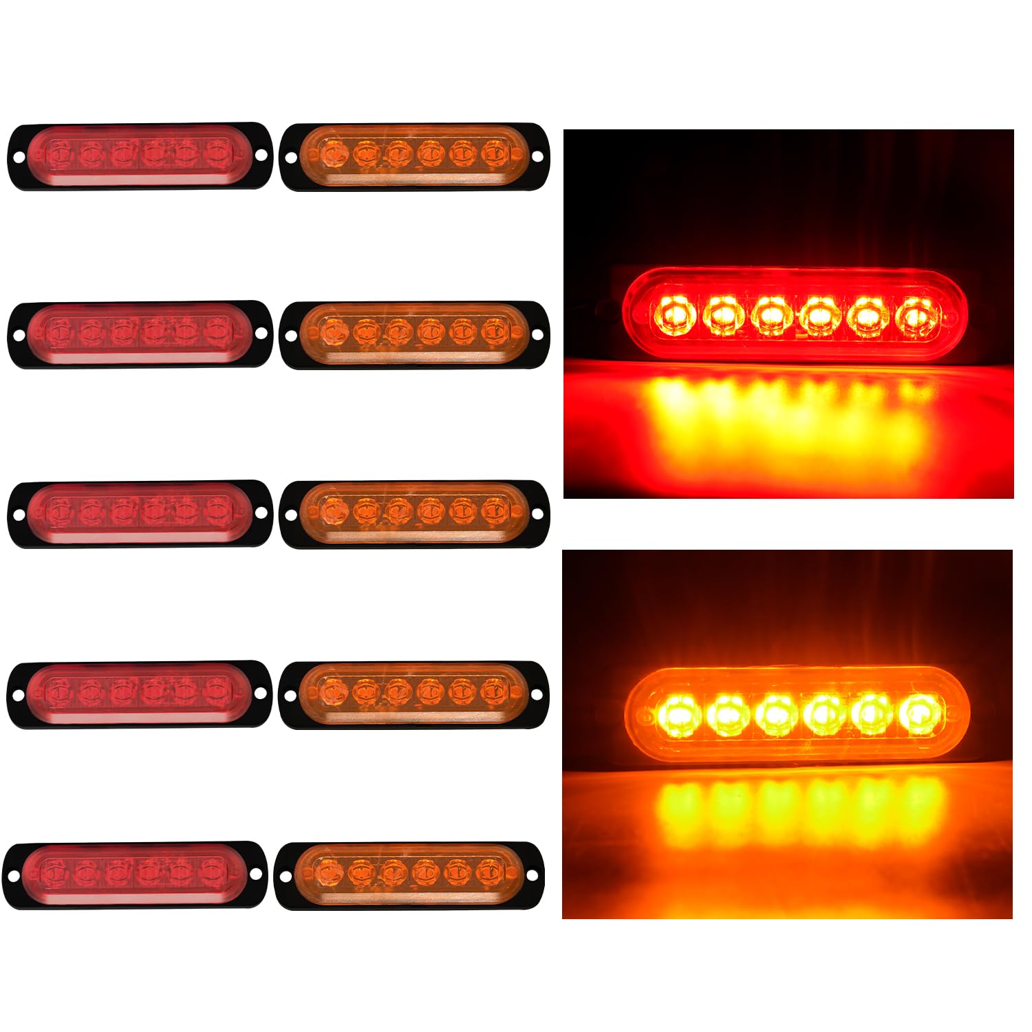 GZ5CG Led Clearance Light Side Marker Lights 10Pcs Red Amber 6LEDs DC ...