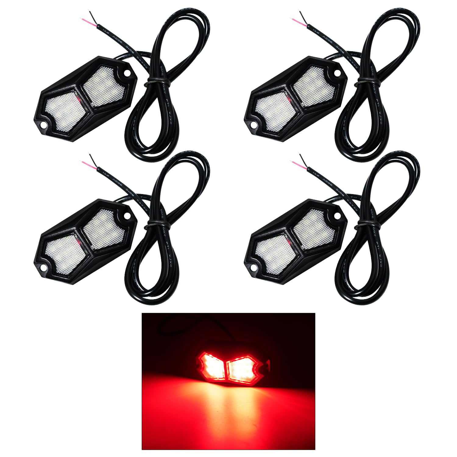 GZ5CG Led Rock Lights Red 4 Pods 18LEDs 210 Degree Wide Angle IP68 ...