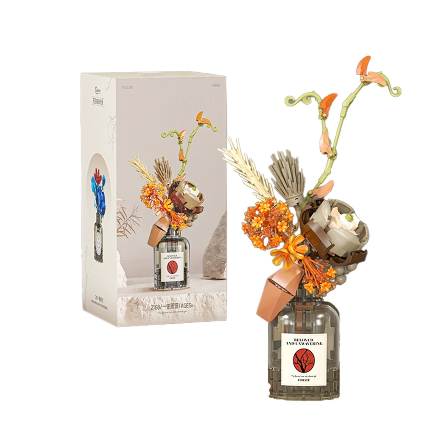 GZBrick Brown Rose Flower Bouquet Building Sets with Vase for Adults ...