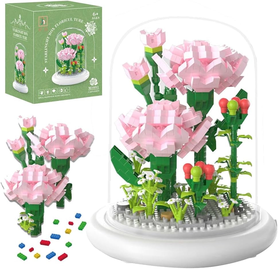 GZBrick Carnation Flower Bouquet Building Set Dust Cover Home Decor for ...