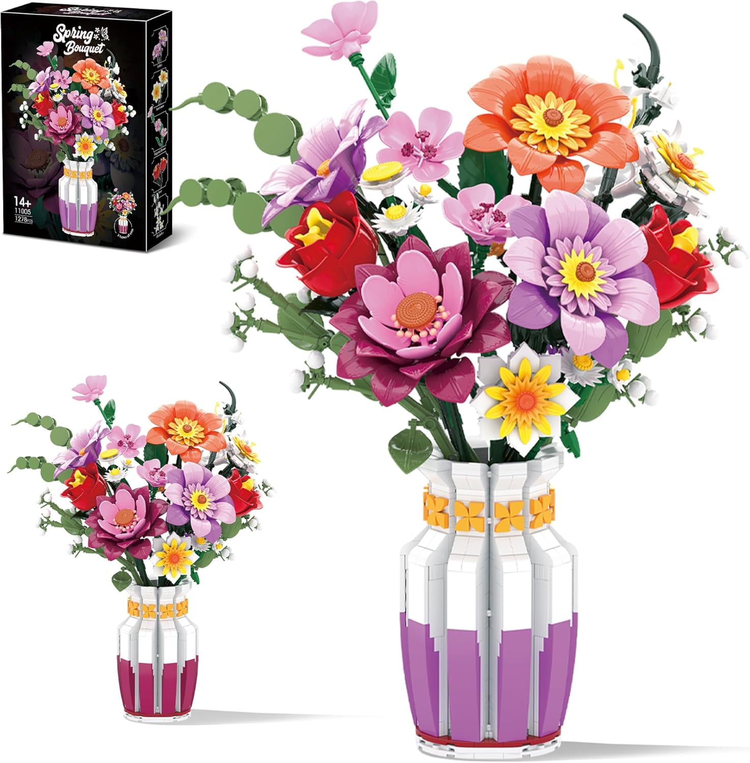 GZBrick Flower Bouquet Building Block Set with Vase Rose Sunflower for ...